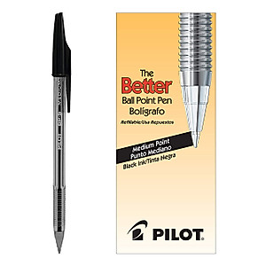 PILOT The Better Ball Point Pen Refillable Ballpoint Stick Pens, Medium Point, Black Ink, 12-Pack (35711)