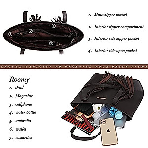 Montana West Tote Bag for Women Vegan Leather Large Concealed Carry Purse for Work Fashion Shoulder Handbag with Fringe,MWC-G029CF