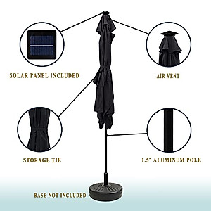 Jarka&Co 6.5 x 10 ft Rectangular Solar Powered Patio Market Table Umbrella Outdoor with LED Lights and Tilt, Black