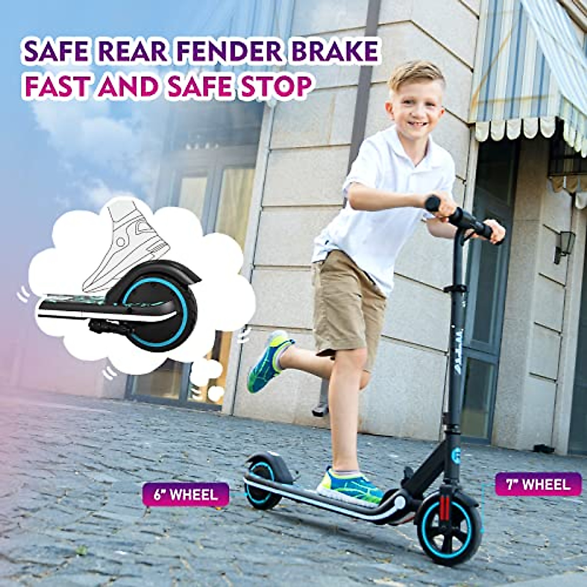 RCB Electric Scooter for Kids Ages 6-8-12, Electric KickScooter with 200W Motor & LED Display, Adjustable Speed and Height - E-Scooters Up to 9.3 MPH & 5 Miles, Boys and Girls, with NewColorful Lights