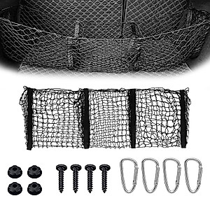 Cargo Net Trunk Bed Organizer, Cargo Storage Mesh Net, Mesh Storage Net with 4 Metal Hooks, Heavy Duty Cargo Net Car Storage Accessories Suitable for Car, SUV, Van, Pickup, Truck