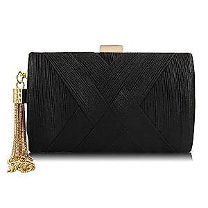 BAGLAMOR Women's Evening Handbags Elegant Tassel Bag Clutch Purse for Bride Wedding Prom Night Out Party, Black