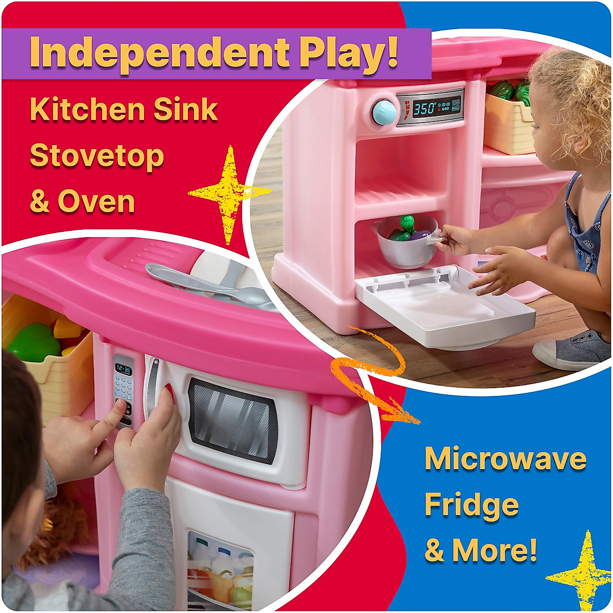 Step2 Fun with Friends Kids Kitchen Playset, Indoor/Outdoor Kitchenette, Interactive Play with Lights and Sounds, Durable Plastic, Includes 25 Piece Toy Accessories, Toddlers 2+ Years Old, Tan