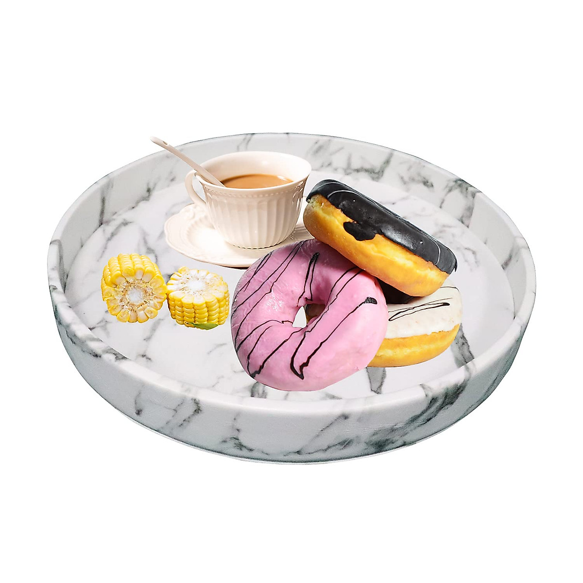 MCBZ Home Round Leather Tray, Serving Tray, Coffee Table Tray, Decorative Tray, Storage Tray, Size 13.2 * 1.8 inch (White)