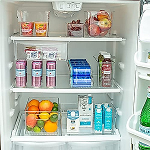 Simplify Large Bin | Multi-Purpose | Cabinet & Refrigerator Storage | Bathroom | Office | Carrying Handles | Transparent Clear Vertical Stripe Organizer