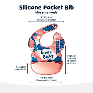 Tiny Twinkle Silicone Pocket Bibs - Waterproof Bibs Babies, Food Catching, Mess-Proof Bibs for 6-24 Months Old Baby Boy and Girl, Toddlers, 2-Pack (Shine, Happy)