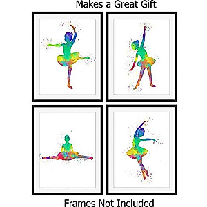 Little Girl Ballet Dancers Abstract Wall Art Print 8 x 10" Set of 4 Unframed, White Background, Perfect for for Girl Ballerina, Teacher and Lover of Ballet, Ideal Bedroom, Dance Studio, Locker Decor