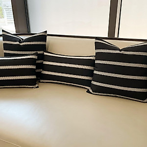 Slow Cow Decorative Stripe Throw Pillow Cover Modern Country Design Cushion Cover Pillow Cover 18 x18 Inches Black Mixed Off White