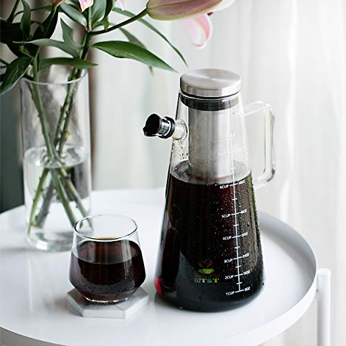 BTaT- Cold Brew Coffee Maker, Iced Coffee Maker, 2 Liter (2 Quart, 64 oz), Iced Tea Maker, Cold Brew Maker, Tea Pitcher, Coffee Accessories, Iced Tea Pitcher, Cold Brew System, Cold Brew Pitcher