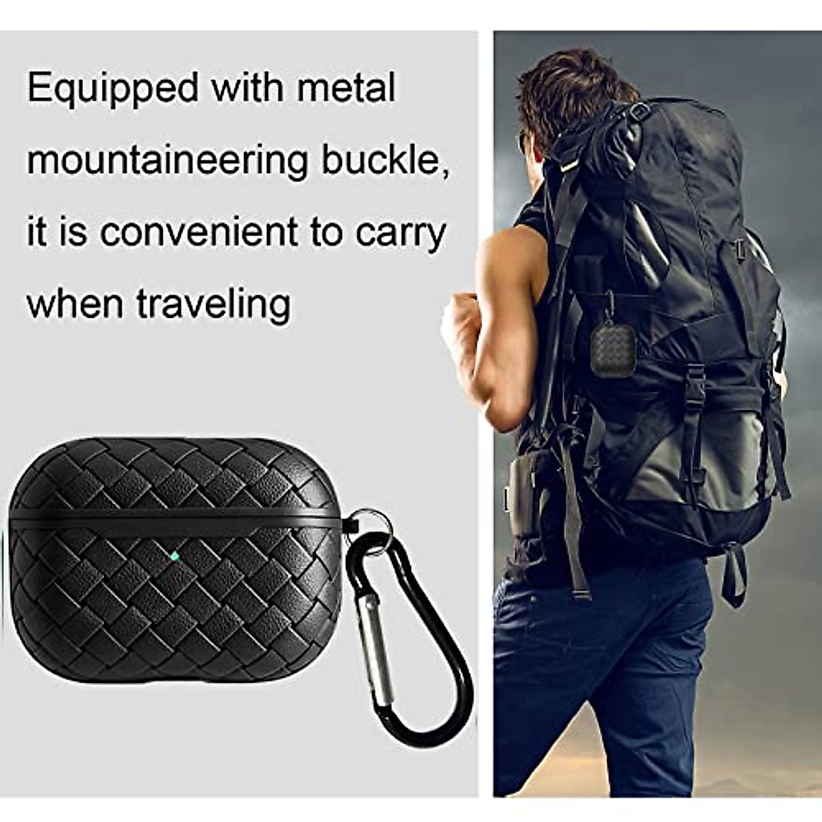 XYAJUANG TPU Creative Woven Texture Designing Shell Protective Case Cover with Keychain Compatible with only Airpods pro Case（not fit Airpods 3rd,LED Light is Visible）, (Black)