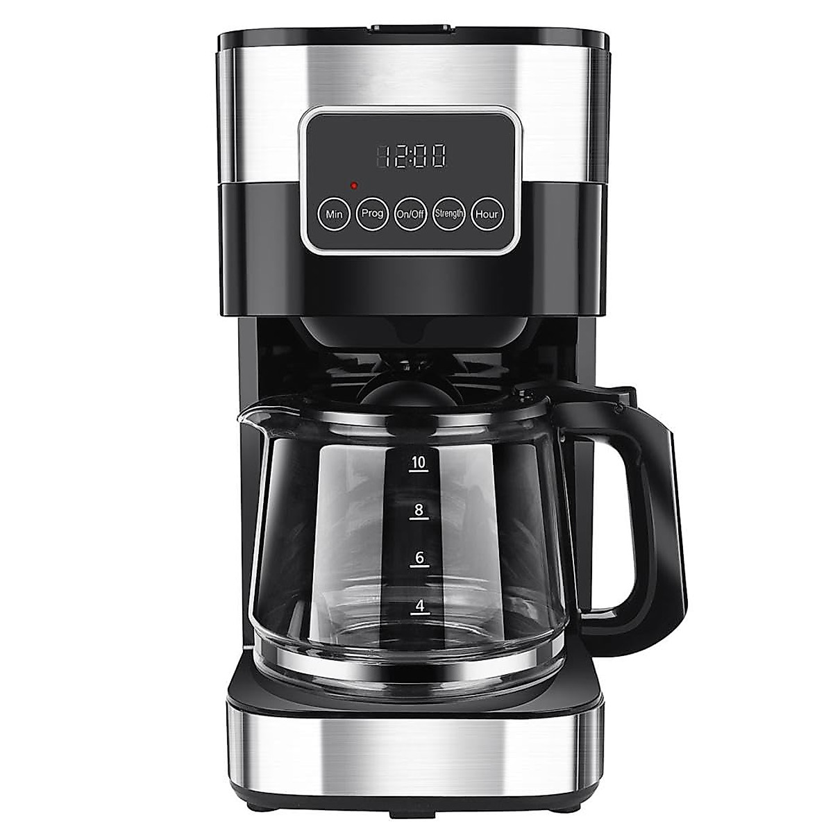 10-Cup Coffee Maker,Programmable Coffee Machine with Touch Screen,Glass Carefe,Reusable Filter,Auto Shut-Off and Pause,Regular & Strong Brew for Home and Office,Silver and Black