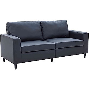 DNYN Modern PU Leather Sofa, Upholstered 3-Seater Couch w/Solid Frame and Wood Legs for Home or Office, Black