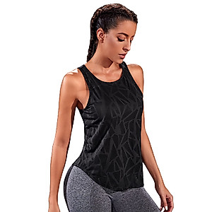 Floerns Women's Workout Tops Geo Print Sleeveless Athletic Running Tank Tops Black L