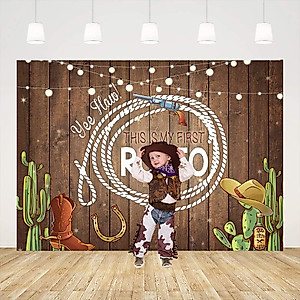 Ticuenicoa 7x5ft This is My First Rodeo 1st Birthday Backdrop Western Cowboy Mexican Cactus Birthday Background for Parties Rustic Wood Baby Shower Backdrops Banner Photo Booth Props