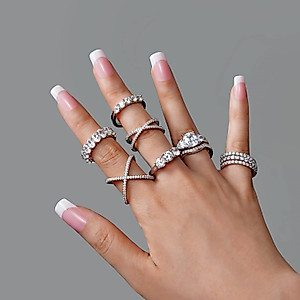 DIAMONBLISS Platinum Clad Sterling Silver 100-Facet 5-Stone Cubic Zirconia Band Ring (7)