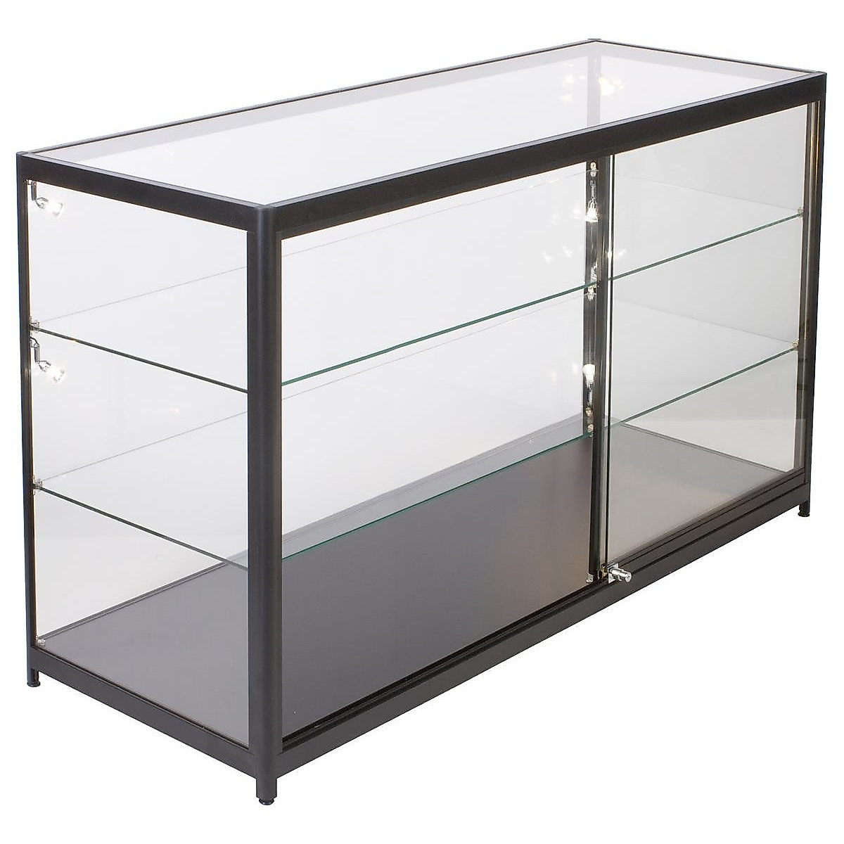 Displays2go 72 Inch Glass Display Case, Four LED Side Lights, Lockable, Ships Assembled - Black (IAPCT72LED)