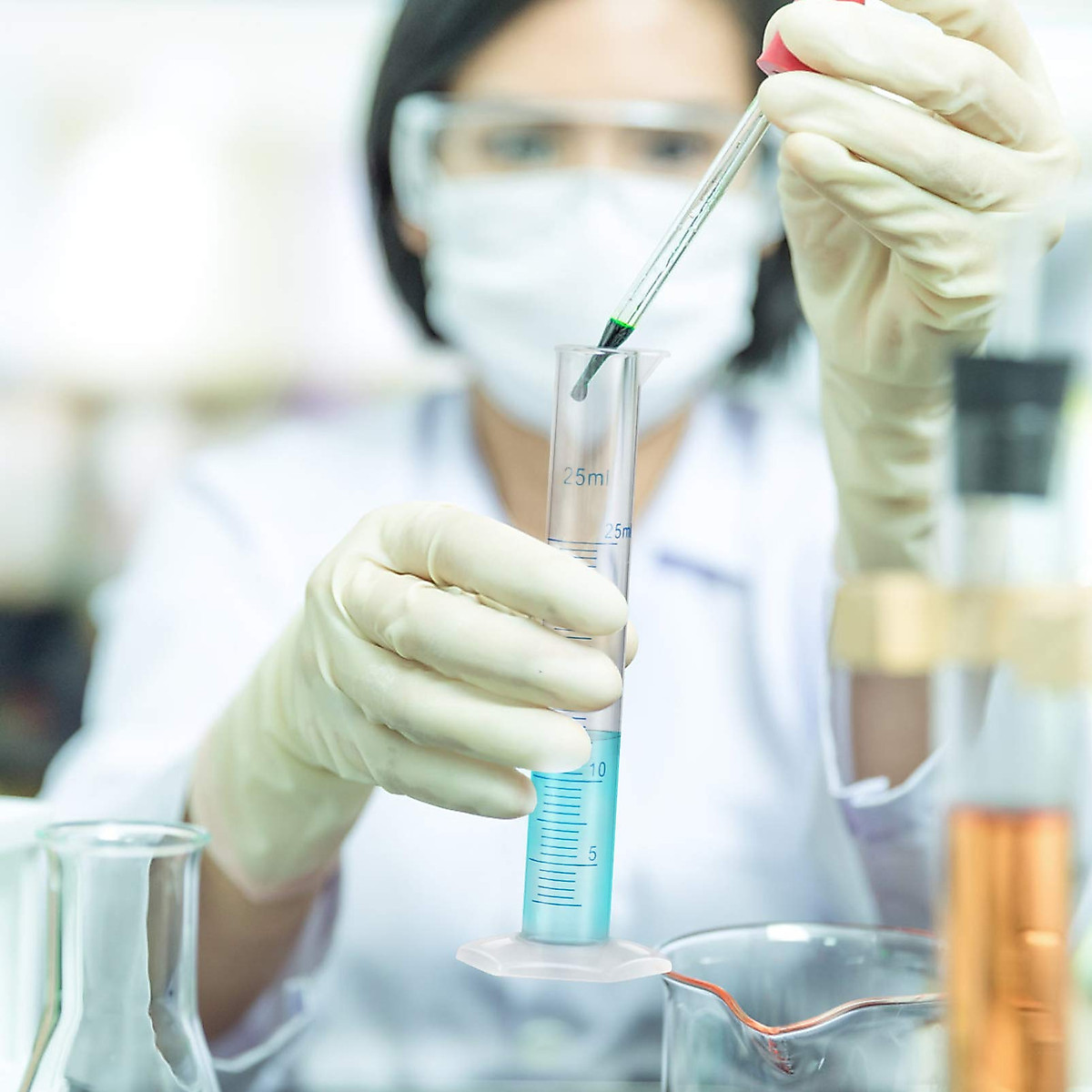 Lurrose Measuring Cylinder Graduated Cylinder Lab Test Tube Set of 4, Plastic Graduated Cylinder Set 10, 25, 50, 100ml