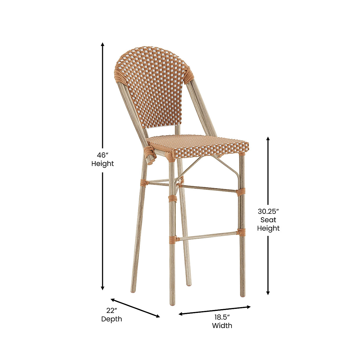 Flash Furniture Lourdes Commercial Grade Bistro Barstool, Stackable Indoor/Outdoor Dining Stool, 30"High, Natural/White & Light Natural Finish, Set of 2