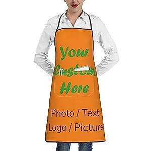 ZEKOTEN Custom Apron Black Border with Picture & Text, Personalized Aprons with Pockets for Baking Grill Cook Chef Apron