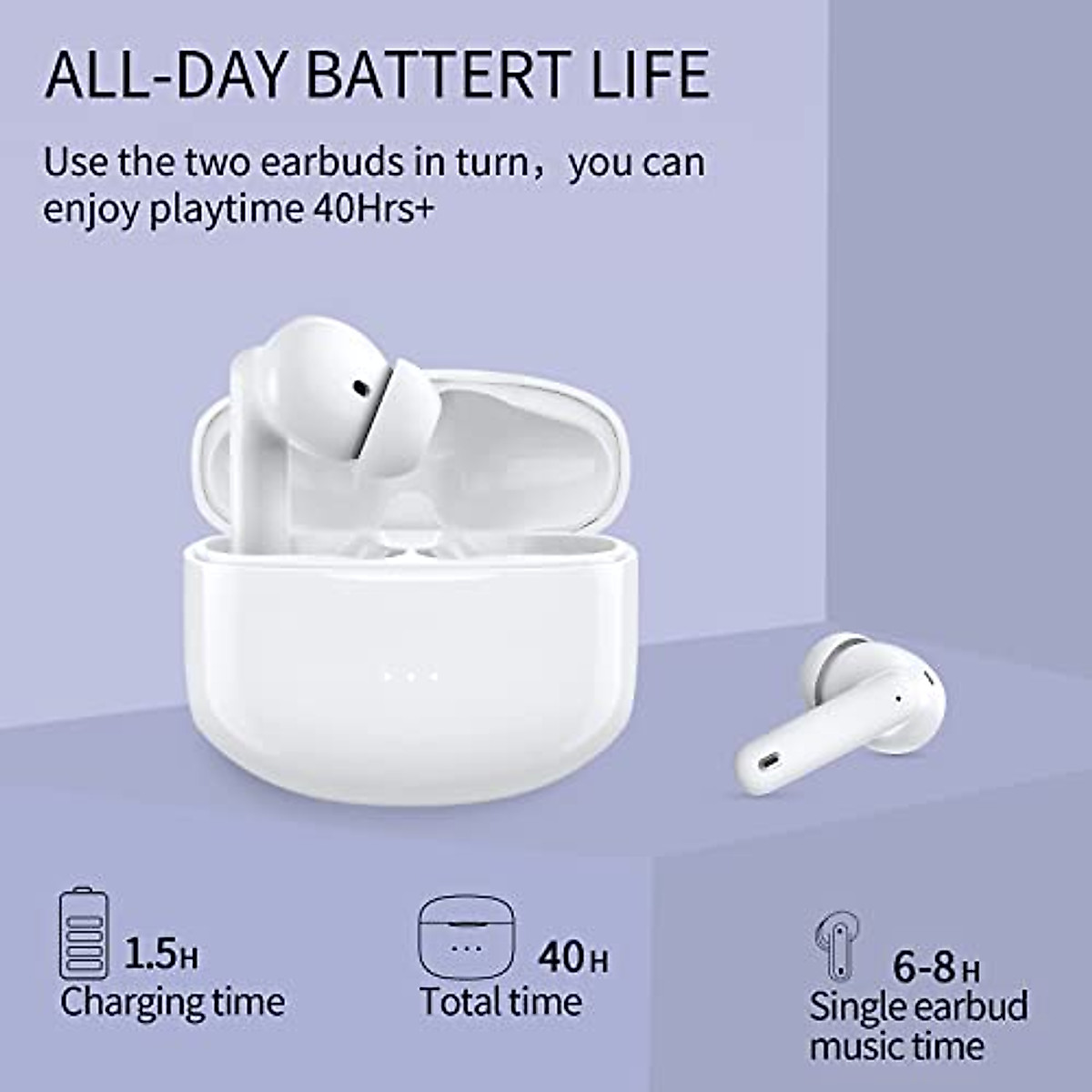Jicjocy Wireless Earbuds Bluetooth Active Noise Cancelling Earbuds, Hi-Fi Stereo Bluetooth Headphones with Charging Case, Waterproof in-Ear Earphones with Mic for iPhone/Android (White)
