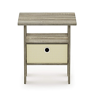Furinno Andrey End Table / Side Table / Night Stand / Bedside Table with Bin Drawer, Sonoma Oak/Ivory