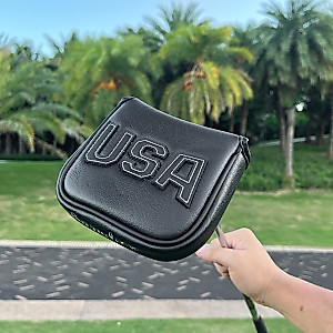 Barudan Golf Magnetic Large Mallet Putter Cover Headcover,Club Head Cover Protective Case Black,Patriotic USA (Black-White Stitching)