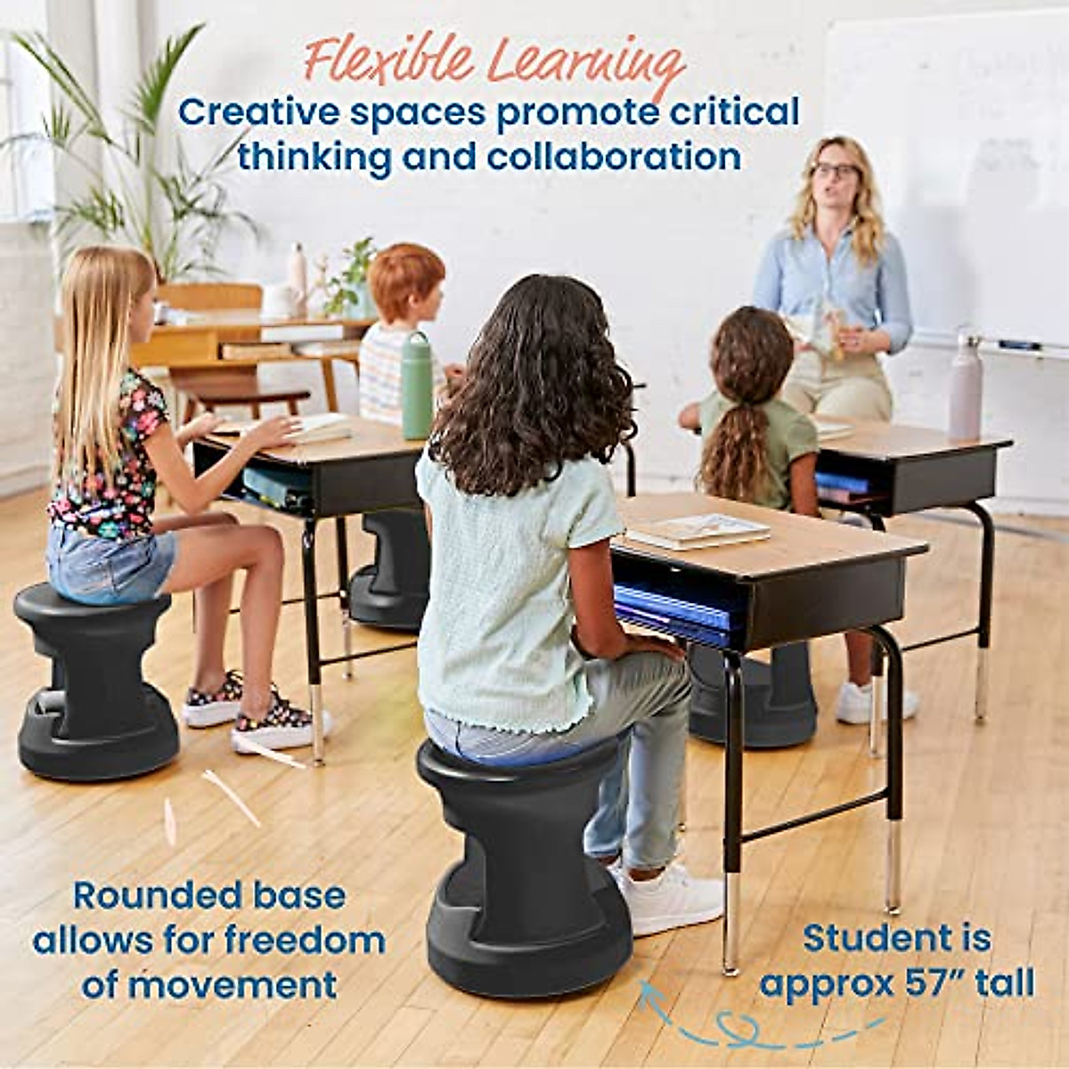 ECR4Kids Storage Wobble Stool, 15in Seat Height, Active Seating, Black