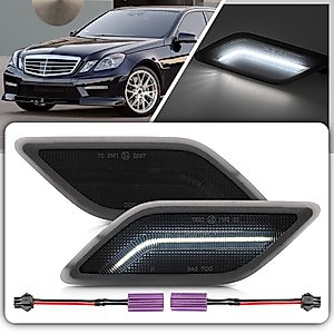 nsautolighting LED White Side Marker Lights Side Indicator Lamps for 2010-2013 Be'nz W212 E-Class 4D Sedan Wagons Smoked Lens White LED Front Bumper Side Marker Light Replace OEM Sidemarker Lamps