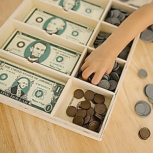 Melissa & Doug Play Money Set - Educational Toy With Paper Bills and Plastic Coins (50 of Each Denomination) and Wooden Cash Drawer for Storage