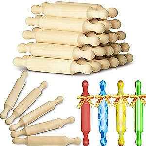 Suclain Wooden Mini Rolling Pin Long Kitchen Baking Small Dough Rolling Pin for Children Fondant Pastry Pizza Crafting and Imaginative Play for Halloween and Christmas Presents (20 Pieces,7 Inches)