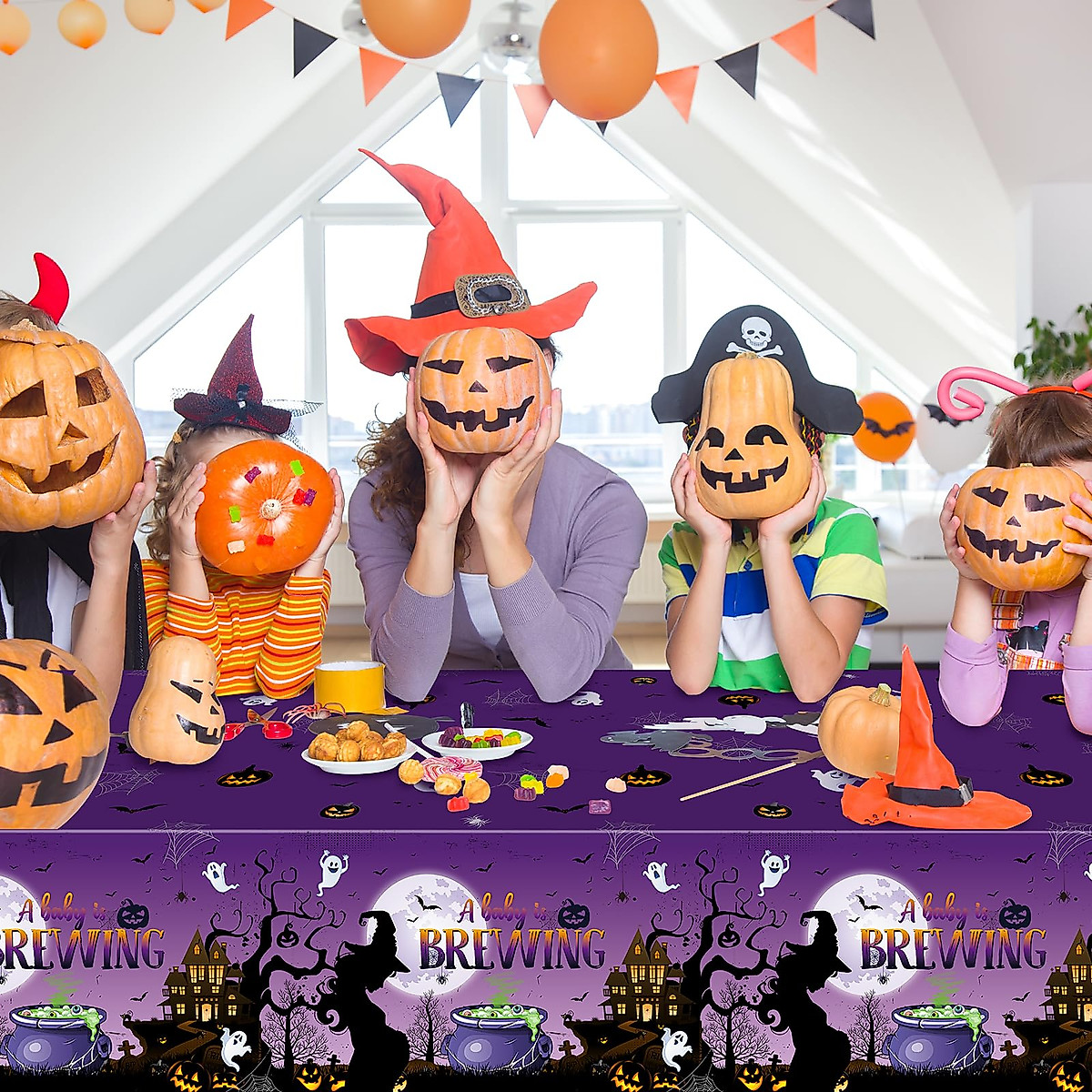 3 Pack Halloween Baby Shower Plastic Tablecloth, Halloween A Baby is Brewing Baby Shower Decorations, Disposable Gender Reveal Table Cover Party Supplies for Halloween Themed Baby Reveal Decorations