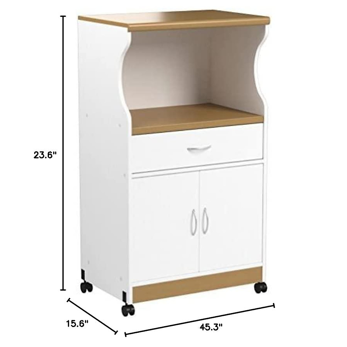 HODEDAH IMPORT Microwave Cart with One Drawer, Two Doors, and Shelf for Storage, White