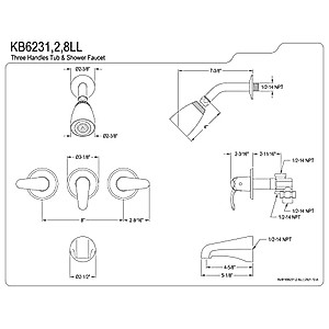 Kingston Brass KB6238LL Legacy Tub and Shower Faucet, Brushed Nickel,5-Inch Spout Reach