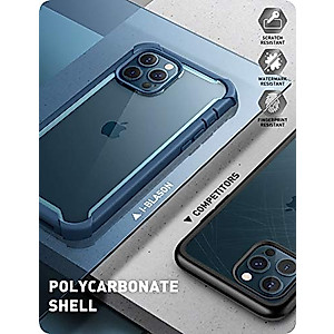 i-Blason Ares Case for iPhone 12 Pro Max 6.7 inch (2020 Release), Dual Layer Rugged Clear Bumper Case with Built-in Screen Protector (Blue)