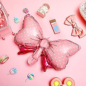 6 Pieces Bow Balloon Mouse Party Decoration Bowtie Pink Balloon Foil Pink Balloon Jumbo Bow Balloon for Wedding Bridal Shower Gender Reveal Balloon Party Gift Decoration (Large and Small)