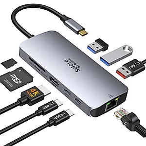 USB C Adapters for MacBook Pro/Air, Selore 9 in 1 USB C Hub with 4K HDMI, 2 * 10Gbps USB-C 3.1 GEN2 Port, 1Gbps Ethernet, USB 3.1 10Gbps Data Ports, 2*USB 3.0 dongle for Dell, HP and More