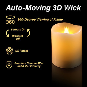 HoogaLife Flameless Candles Flickering Flame Effect (D 3" x H 4") Ivory Auto-Moving 3D Wick, LED Pillar Candles Real Wax with Timer Battery Operated and Remote to Buy Separately