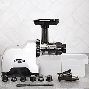 Omega CNC80S Cold Press Juicer Machine, Vegetable and Fruit Juice Extractor and Nutrition System, Triple-Stage Slow Masticating Juicer, 200 W, Silver