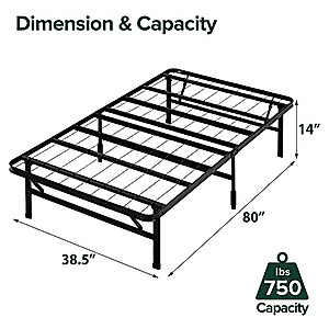 ZINUS SmartBase Tool-Free Assembly Mattress Foundation / 14 Inch Metal Platform Bed Frame / No Box Spring Needed / Sturdy Steel Frame / Underbed Storage, Twin XL