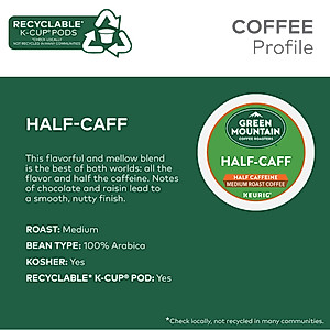 Green Mountain Coffee Roasters Half Caff, Single-Serve Keurig K-Cup Pods, Medium Roast Coffee, 12 Count (Pack of 6), Total 72 Count
