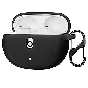 Fintie Silicone Case for New Beats Studio Buds, Shockproof Earbuds Cover with Keychain Carabiner Support Wireless Charging (Black)