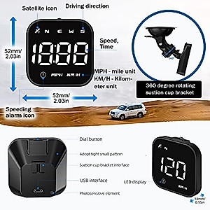 Fastsun G4S Digital GPS Speedometer, Car HUD Heads Up Display with Digital Speed in MPH KPH, Overspeed Alarm, Driver Fatigue Reminder, Multifunction Speedometer Universal for All Vehicle, Fuel Cars