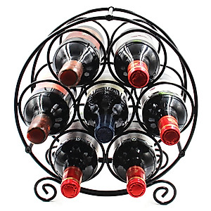 PAG 7 Bottles Freestanding Countertop Metal Wine Rack Small Wine Bottle Holders Stands, Black