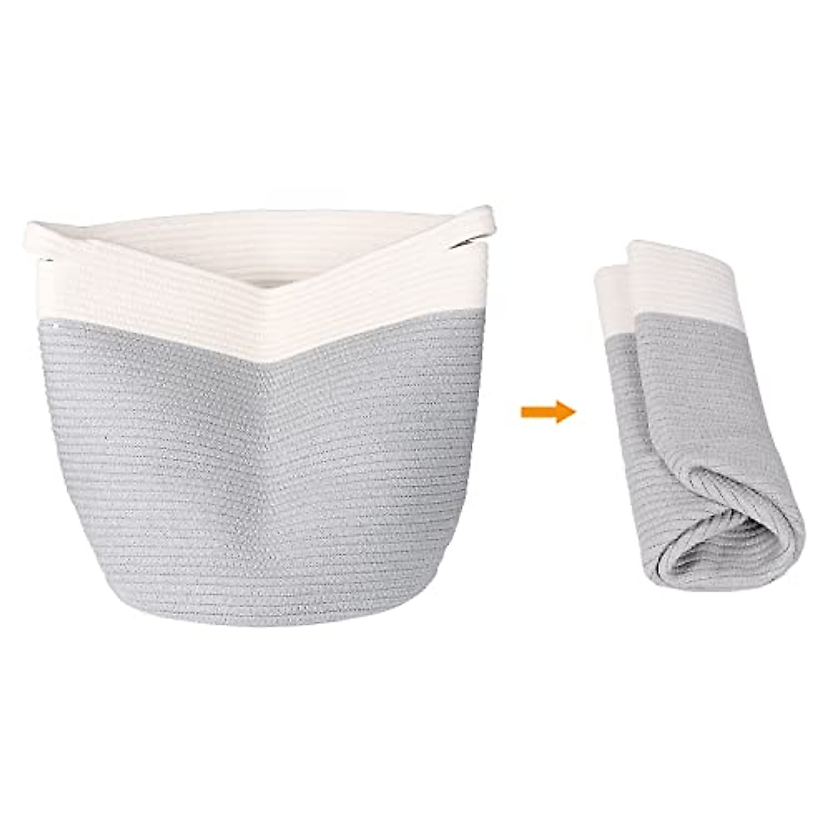 Syeeiex Rope Basket, 14''x 14''x 16'' Blanket Basket Woven Baskets for Storage, Tall Rope Baskets, Basket for Baby Toys, Clothes, Towels, Pillows, White & Grey