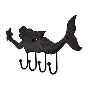 Zeckos Swimming Starfish Mermaid Cast Iron Wall Hook