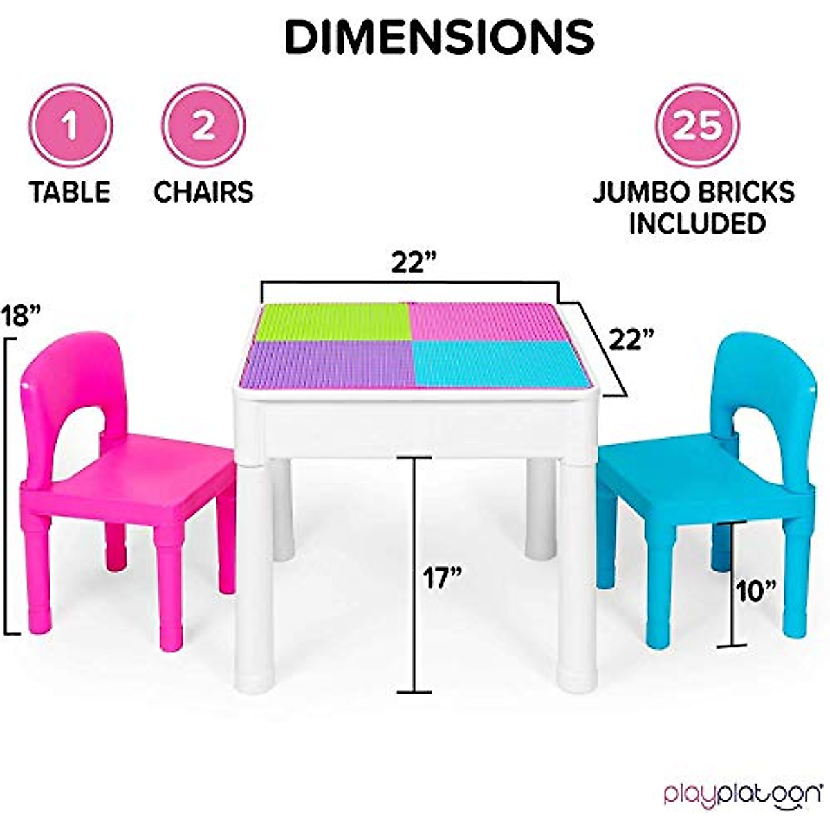 Play Platoon 5 in 1 Kids Sensory Activity Table and Chair Set- Toddler Table and Chairs with Water Table, Building Block Table, Craft & Sensory Table for Toddlers with 2 Chairs & 25 XL Blocks
