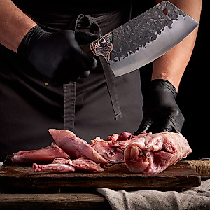 KTCHN Meat Cleaver v1.0-7-Inch Carbon Steel Hand-Forged Blade - Ergonomic Wood Handle - Unique Professional Butcher Knife Design - Chop Meat and Bones with Ease