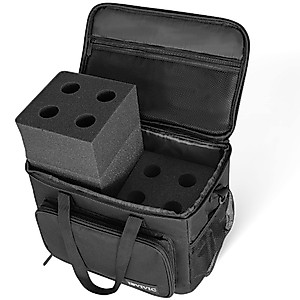IBVIVIC 8 Slots Wireless Microphone Case with Foam, 1680D Heavy Duty Oxford Fabric Microphone Bag with Shoulder Strap, BLACK