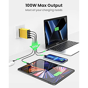Shargeek USB C Charger, GaN Charger 100W, Wall Charger Multiport Quick Charging Station for iPhone 14/Pro, PPS PD 3.0 MacBook Pro/Air, Dell XPS, Pixel, iPad Pro, and More (Yellow)