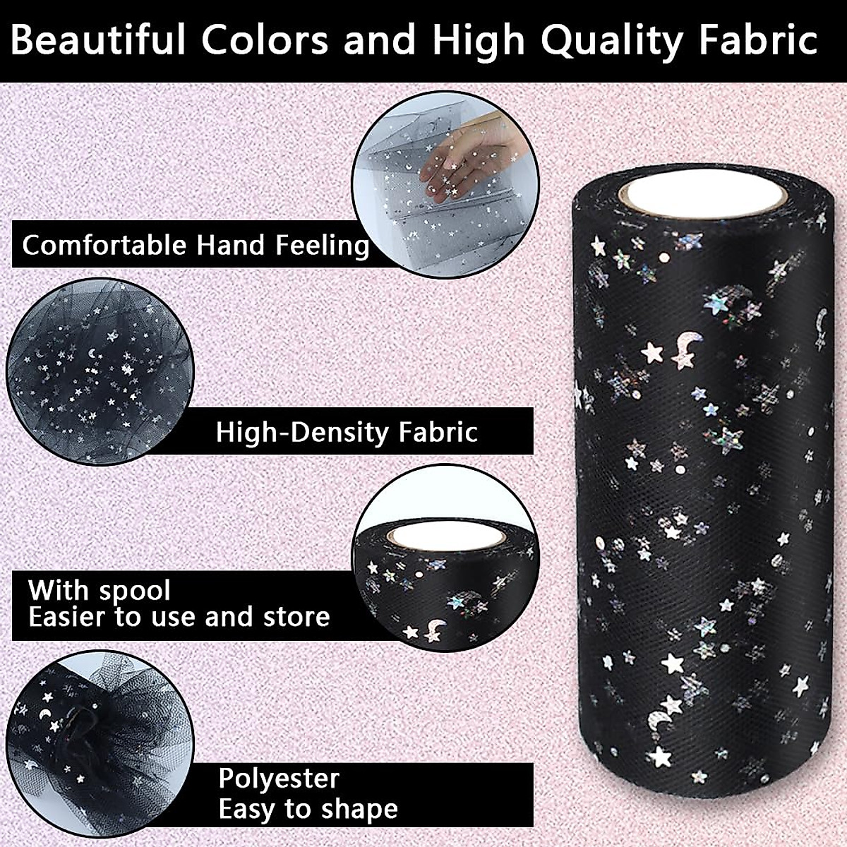 Aohcae Black Glitter Tulle Rolls 6" x 25 Yards Sparkle Tulle Fabric for DIY Gift Wrapping Wedding Baby Shower Tutu Birthday Party Decorations